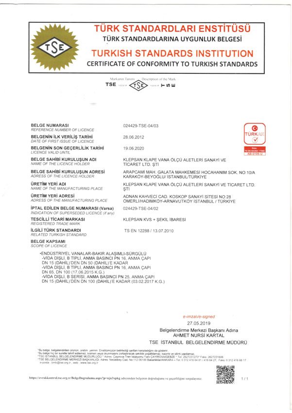 Belgelerimiz | Klepsan Vana & Su Sayaçları